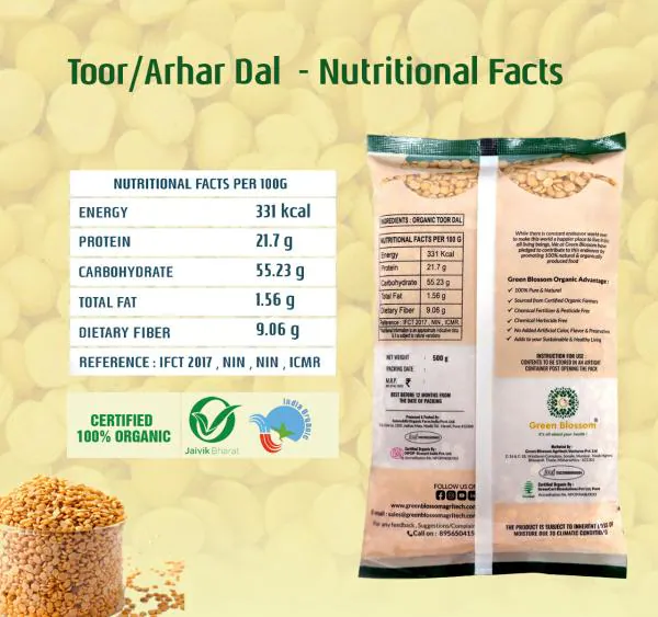 GREEN BLOSSOM ORGANIC TOOR / ARHAR DAL ( UNPOLISHED) - 500 Gms - JioMart