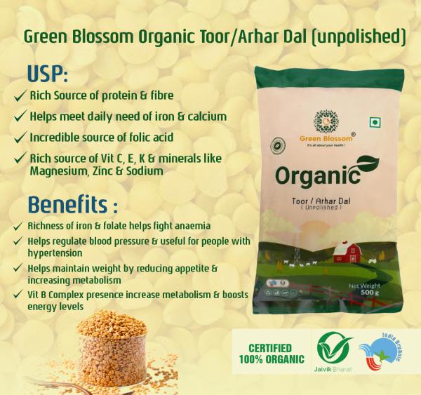 GREEN BLOSSOM ORGANIC TOOR / ARHAR DAL ( UNPOLISHED) - 500 Gms - JioMart