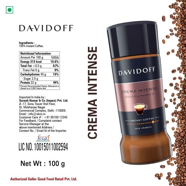 Davidoff Crema Intense Smooth and Rounded Instant Coffee 200 g (100 g X ...