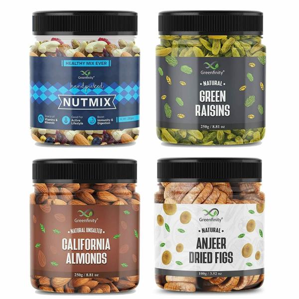 GreenFinity Dry Fruits Combo Pack - (250 * 4) 1kg (Almonds, Green ...