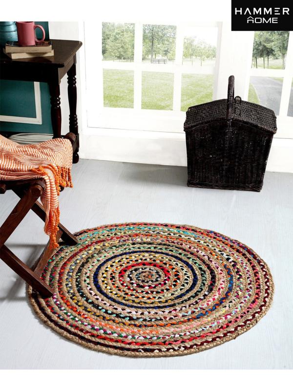 Hammer home Cotton Chindi Round Rug for Study Room, Living Room ...
