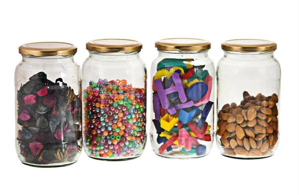 Machak Clear Glass Gram Glass Jar, 1000 Ml (Set Of 4) - JioMart