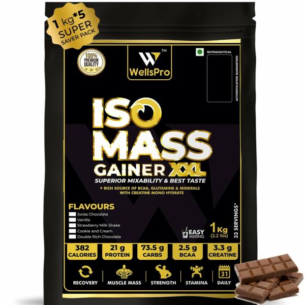 WellsPro ISO MASS XXL Mass / Weight Gainer Double Rich Chocolate Whey ...