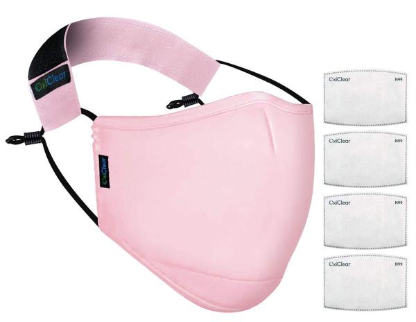 OxiClear N99 Face Mask with 4 Replaceable Filters & Detachable Headband ...