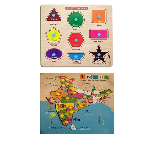 Grest Big Wooden India Map, Shapes and Colors Puzzle with Knobs ...