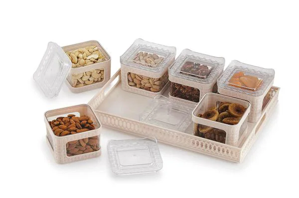 Nabhya White Plastic Dry Fruit Set Box with Lid Serving Tray 500 ...