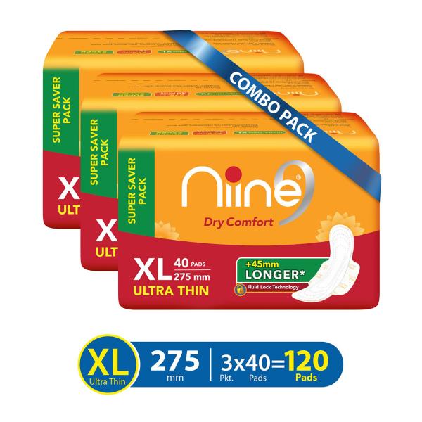 Niine Dry Comfort Ultra Thin XL Sanitary Pads for women (Pack of 3) 120 ...
