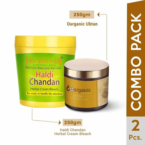 Aryanveda Herbals Haldi Chandan Bleach Cream 250gm & Ubtan Face Mask for Oily Skin - Exfoliation ...