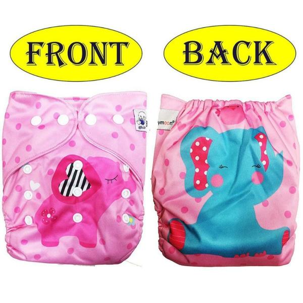 Babymoon Pink Elephant Cloth Diaper with Insert 2 pcs (0-3 Y) Set of 3 ...