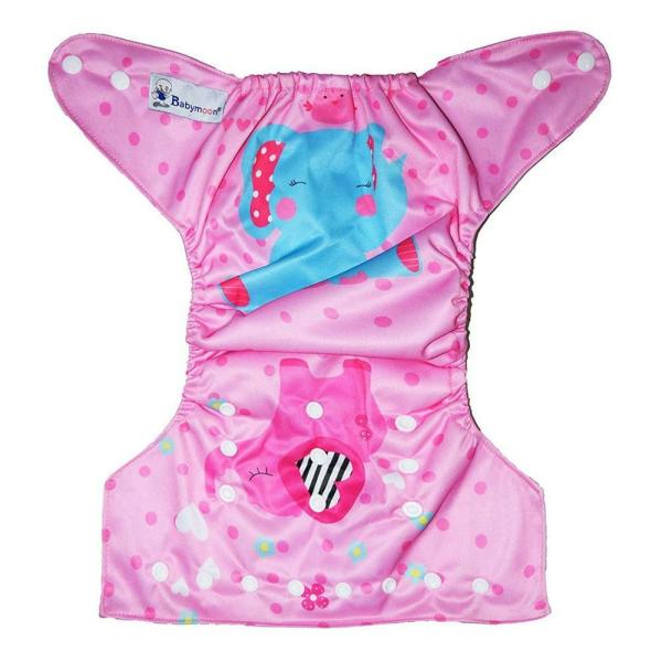 Babymoon Pink Elephant Cloth Diaper with Insert 2 pcs (0-3 Y) Set of 3 ...