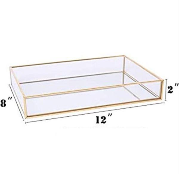 LamJum Gold Brass, Glass Rectangle Tray With Rim And Mirror Base - JioMart