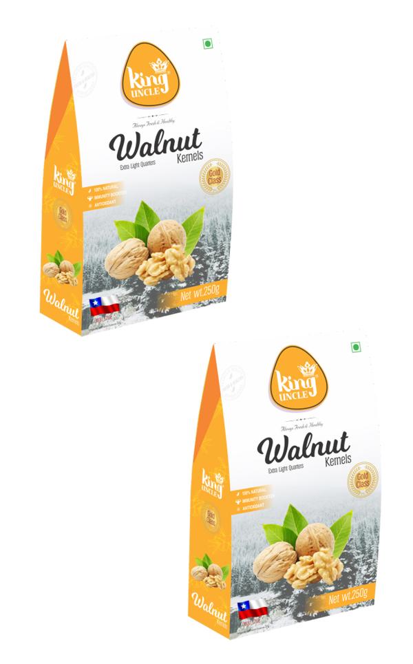 KING UNCLE CALIFORNIA AKHROT GIRI/ WALNUT KERNELS EXTRA LIGHT QUARTERS 250g X 2 PACK (500G ...