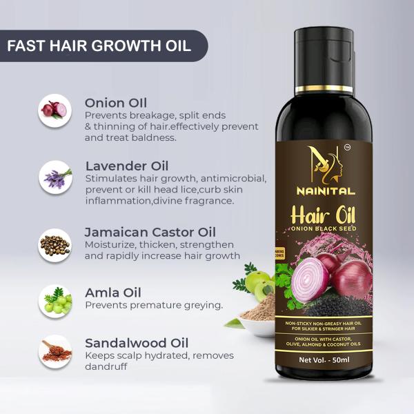 NAINITAL Onion Hair Oil for Hair Growth and Hair Fall Control - With Black Seed Oil Extracts ...