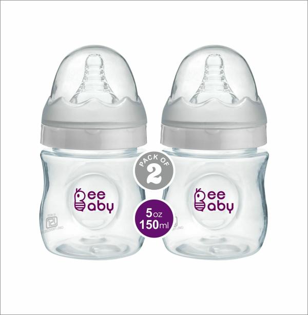 Beebaby White Ease Wide Neck Baby Feeding Bottle with Anti-Colic Teat (Pack of 2) - 150 ML - JioMart
