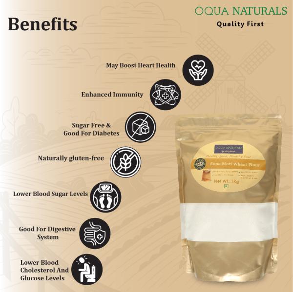 OQUA NATURALS Sona Moti Wheat Flour, High Dietary Fiber & High Folic ...