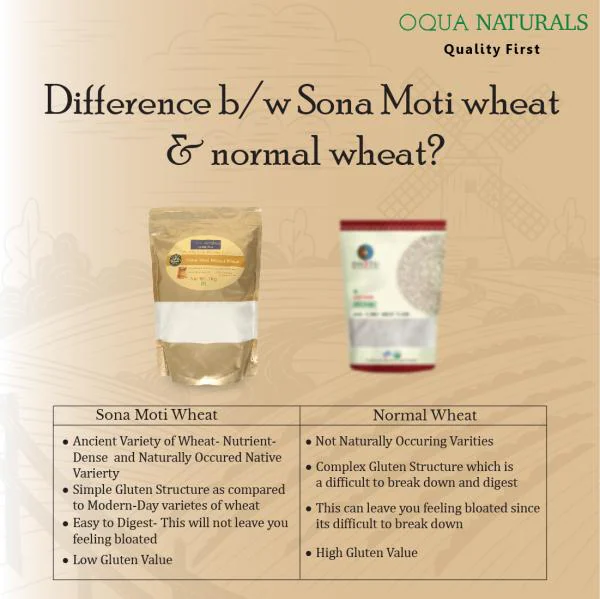 OQUA NATURALS Sona Moti Wheat Flour, High Dietary Fiber & High Folic ...