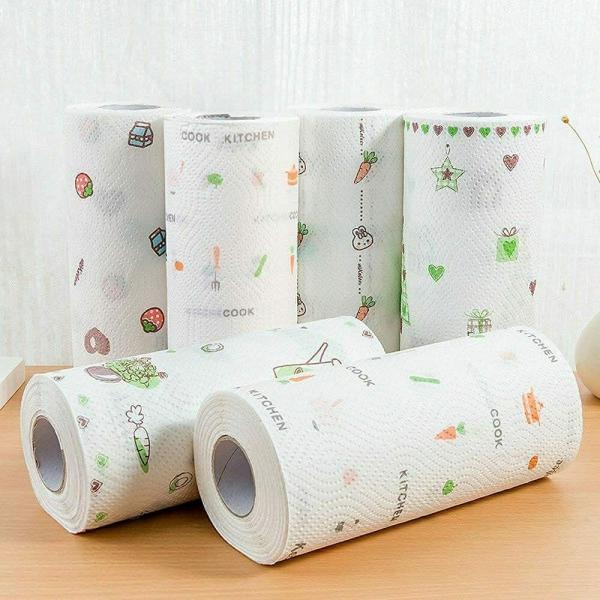 Non-woven Reusable and Washable Kitchen Printed Tissue Roll Non-stick ...