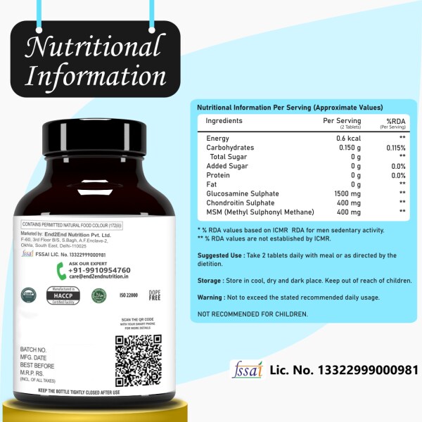 End2End Nutrition Joint Support Supplement with Glucosamine ...