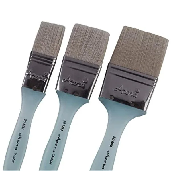 FRKB Flat Natural Hog Hair Paint Brush Set of 1 inch,1.5 Inch and 2 ...
