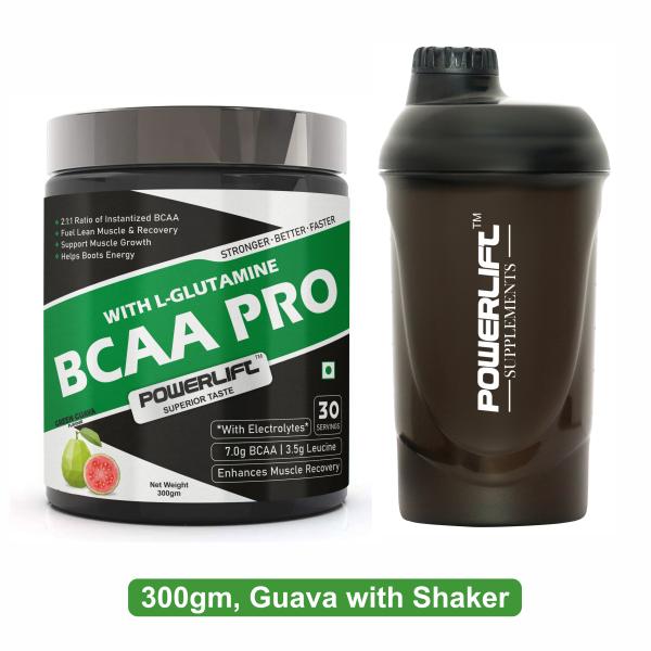 PowerLift BCAA Pro with Shaker, Reducing Muscle Breakdown added Electrolyte (300gm Guava) - JioMart