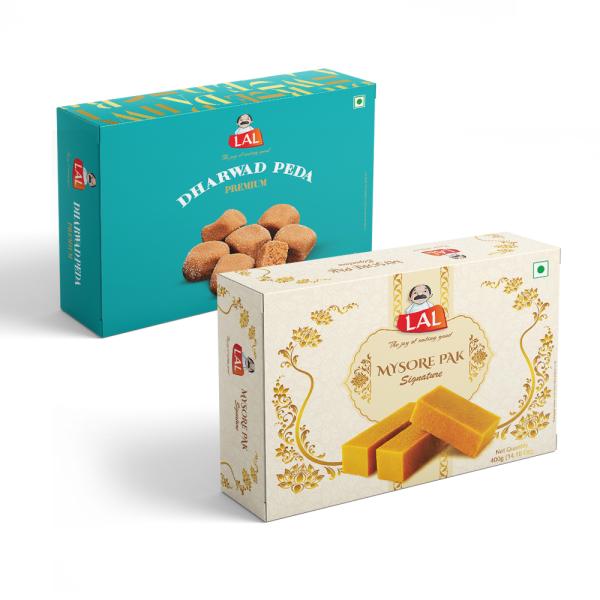 Lal Sweets Combo Of Mysore Pak Signature 400g and Dharwad Peda 400g ...