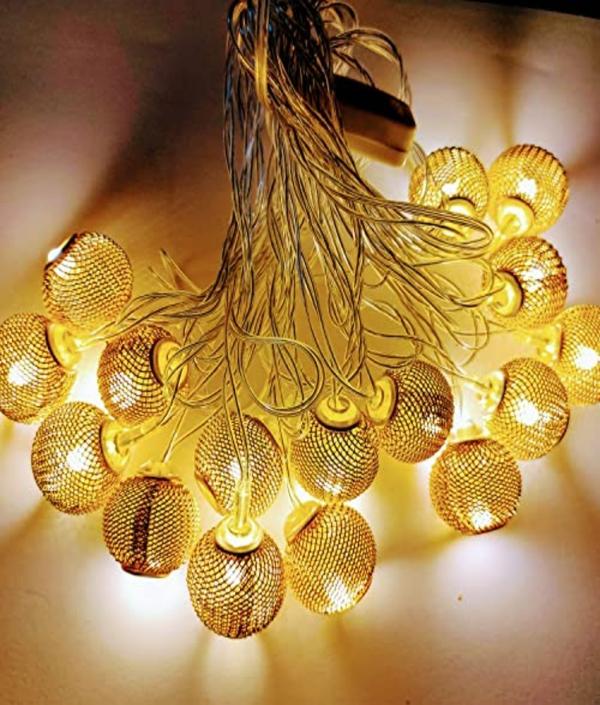 X4Cart Warm White 16 LED Small Iron Ball Sphere Shape Golden Metal ...