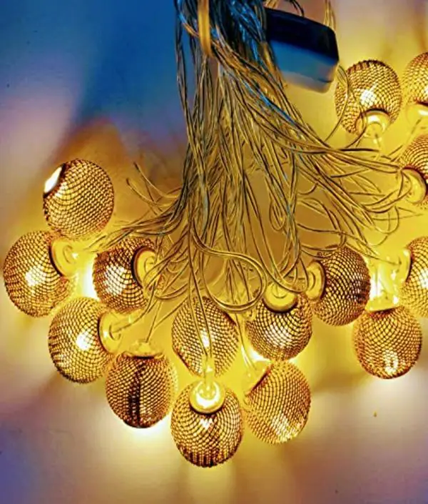 X4Cart Warm White 16 LED Small Iron Ball Sphere Shape Golden Metal ...