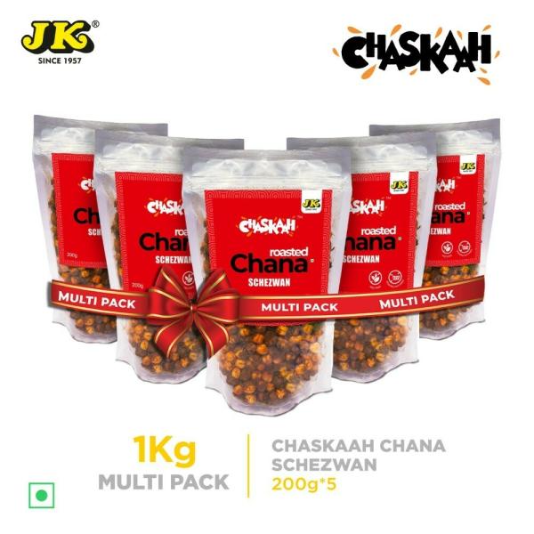 Chaskaah Schezwan Chana 1Kg (200gx5) by JK | Bhuna Chana | Roasted Masala Chickpeas Roasted ...