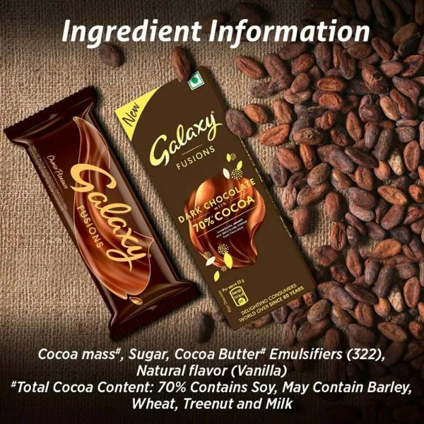 Galaxy Fusions Dark Chocolate Bar | With 70% Cocoa | 56g (Pack of 6 ...