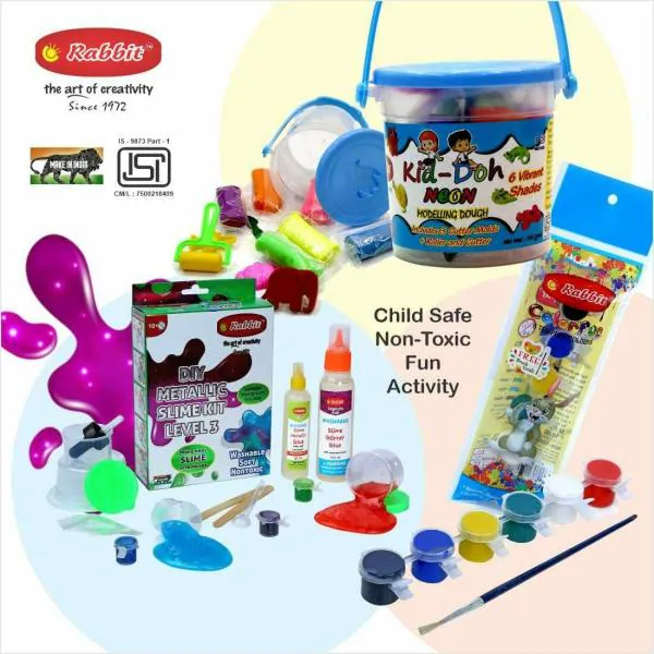 Rabbit DIY Metallic Slime Kit Level 3, Kid Doh Neon Bucket, Tempera ...