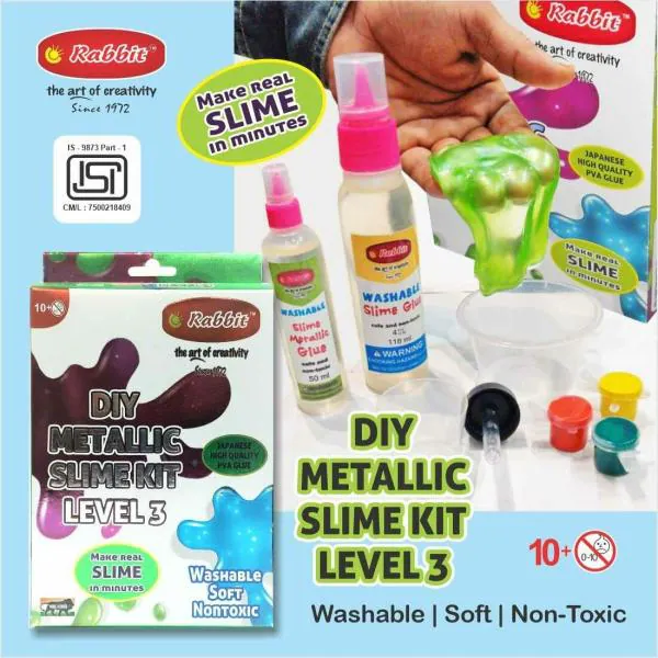 Rabbit DIY Metallic Slime Kit Level 3, Kid Doh Neon Bucket, Tempera Colors Slime Making Kit ...