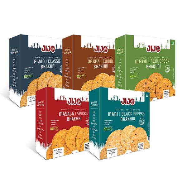 JIJO Dry Bhakhri 5 Flavor Combo Plain, Jeera, Methi, Masala & Mari ...
