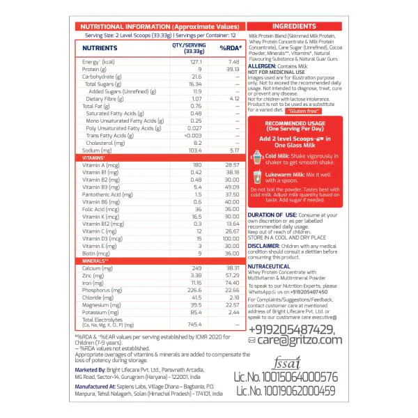 Gritzo SuperMilk, Easy to Absorb Protein Health Drink for Kids (8-12 ...