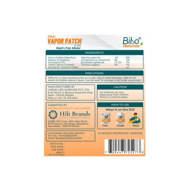 Bibo Clear Vapor Patch Ultra | Hands' Free Inhaler | Unblock Nose | No ...