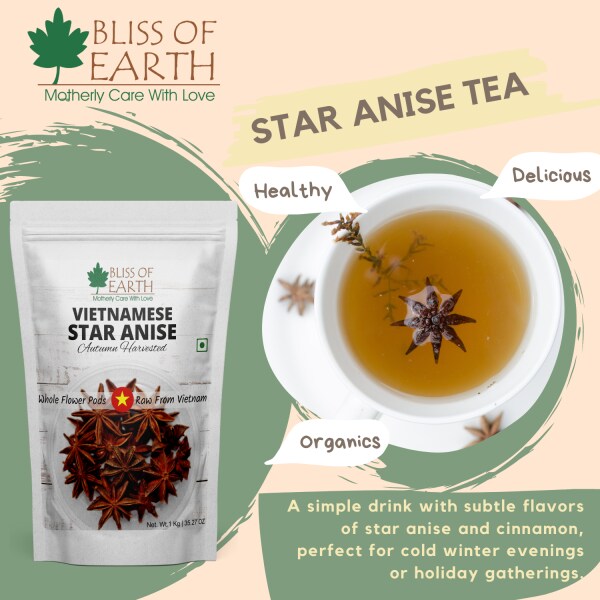 Bliss of earth Star anise 500gm, Chakri Phool, Vietnamese Whole Spices ...