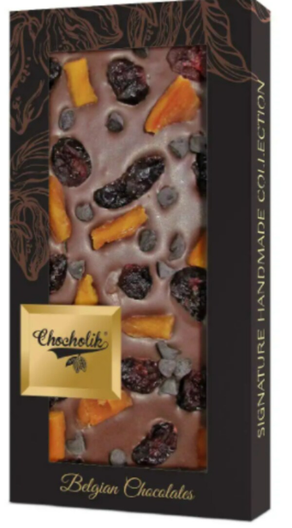 Chocholik Belgium 35% Milk Cranberry & Mango with Choco Chips Chocolate ...
