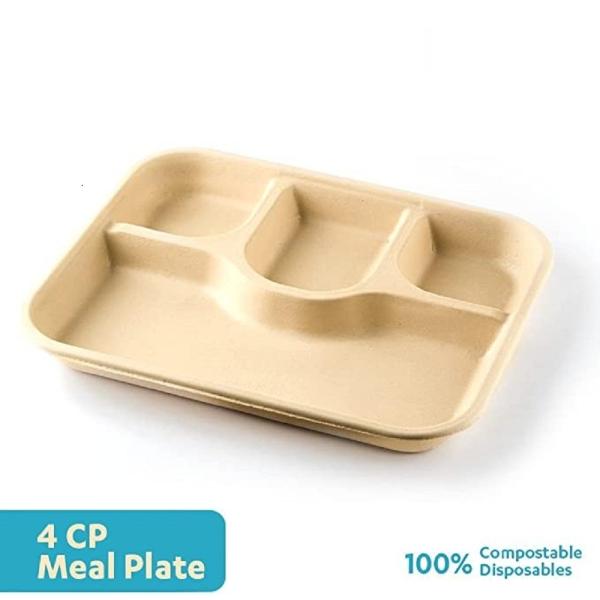 Vinishq 4 Compartment, Eco-Friendly Sugarcane Bagasse Disposable ...