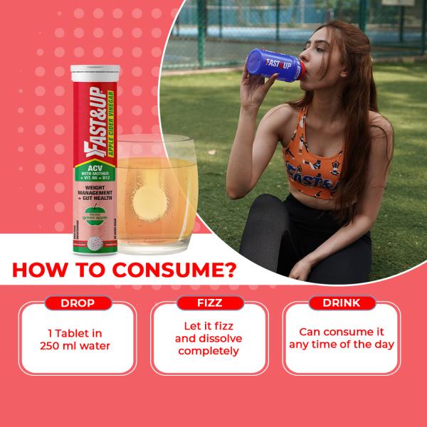 Fast&Up Apple Cider Vinegar 15 Effervescent Tablets, ACV With Mother ...
