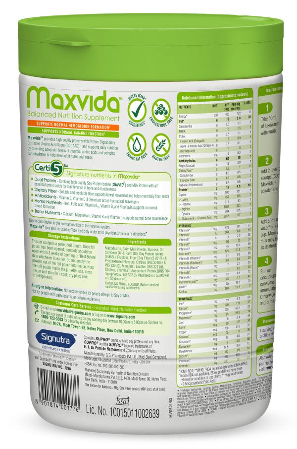 Maxvida Balanced Nutrition Supplement for Adults - BIB (Vanilla ...