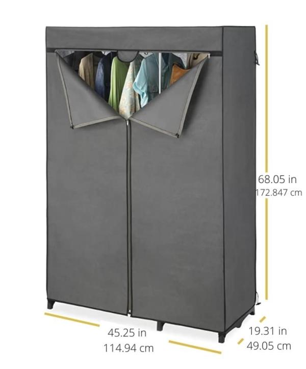 White Mulberry Collapsible Wardrobe Closet with 6 Wire Shelves & 2 ...