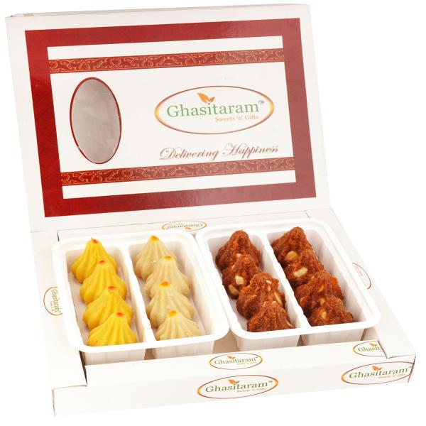 Jaiccha Ghasitaram Sweets-White Box of Mawa and Dodha Barfi Modaks ...