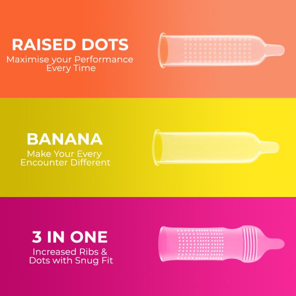 NottyBoy Thin Banana Flavour and 3in1 Ribbed, Raised Dots, Contour Condoms - 30 Pieces - JioMart