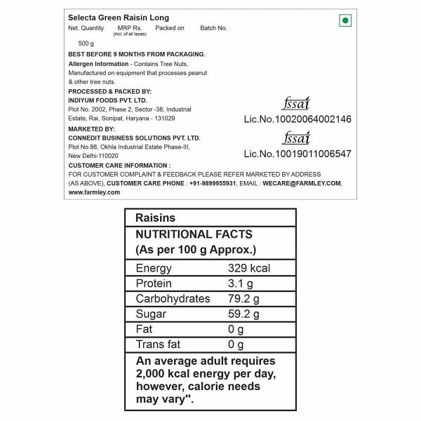 Farmley Premium Green Raisin Long 500 g - JioMart