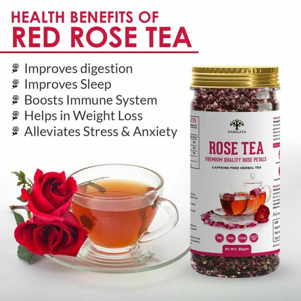 Vanalaya Rose Tea For Glowing Skin, Weight loss Made with 100% Natural Rose Petals 30gm Pack of ...