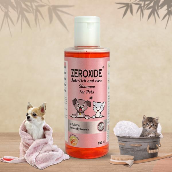 ZEROXIDE Anti - Tick and Flea Shampoo for Pets, 200 ml, Apple Fragrance ...