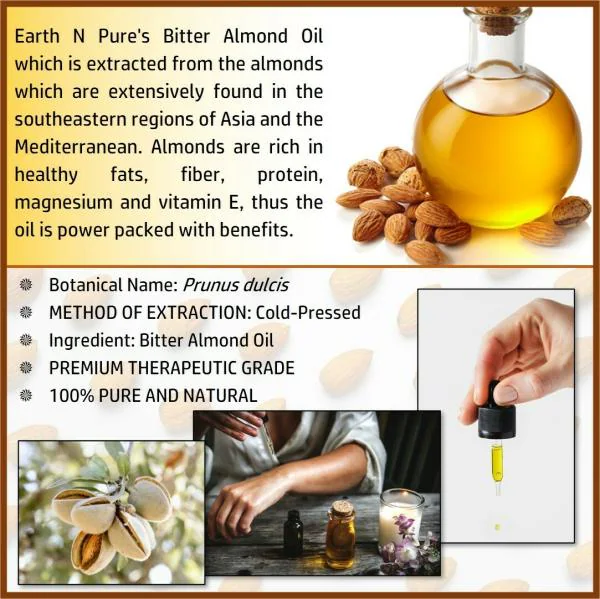 Earth N Pure Bitter Almond Oil (Badam Oil)|100% Cold-Pressed, Natural ...