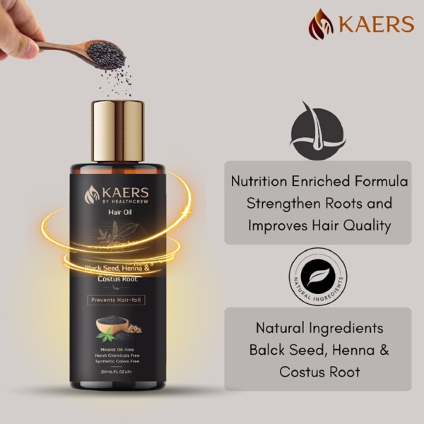 Kaers By HealthCrew Black Seed, Henna & Costus Root Hair Oil | Pure ...