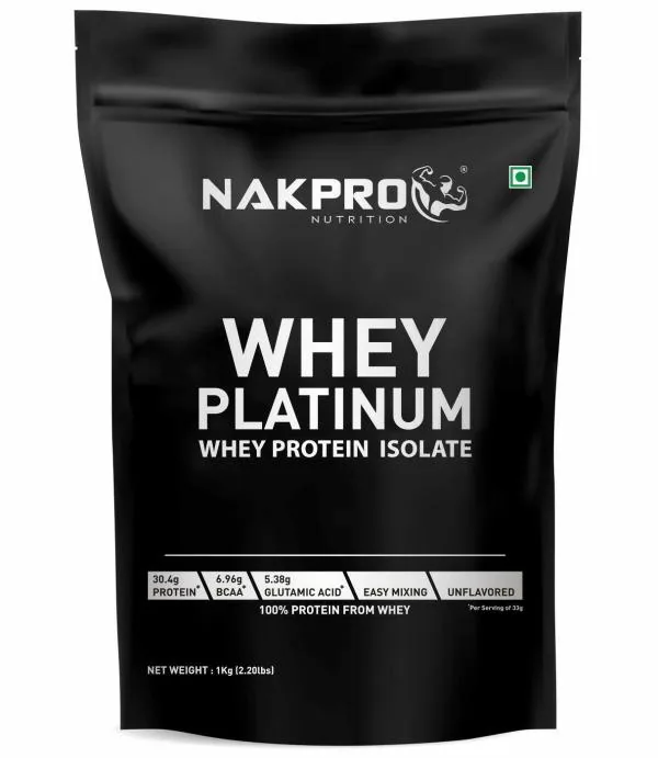 NAKPRO Platinum Unflavoured Whey Protein Isolate Supplement Powder 1 kg ...