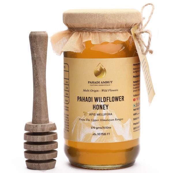 Pahadi Amrut Wildflower Honey with Wooden Honey Dipper | Raw Himalayan Wild Honey | 100% Raw and ...