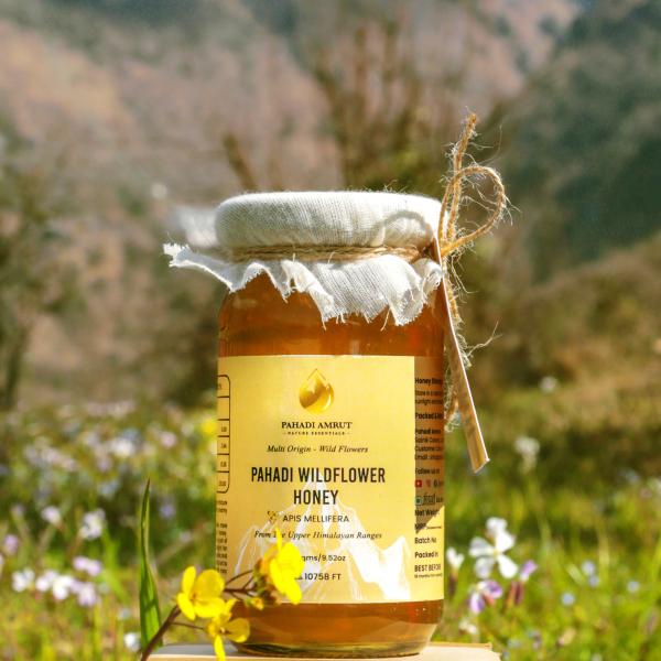 Pahadi Amrut Wildflower Honey with Wooden Honey Dipper | Raw Himalayan Wild Honey | 100% Raw and ...